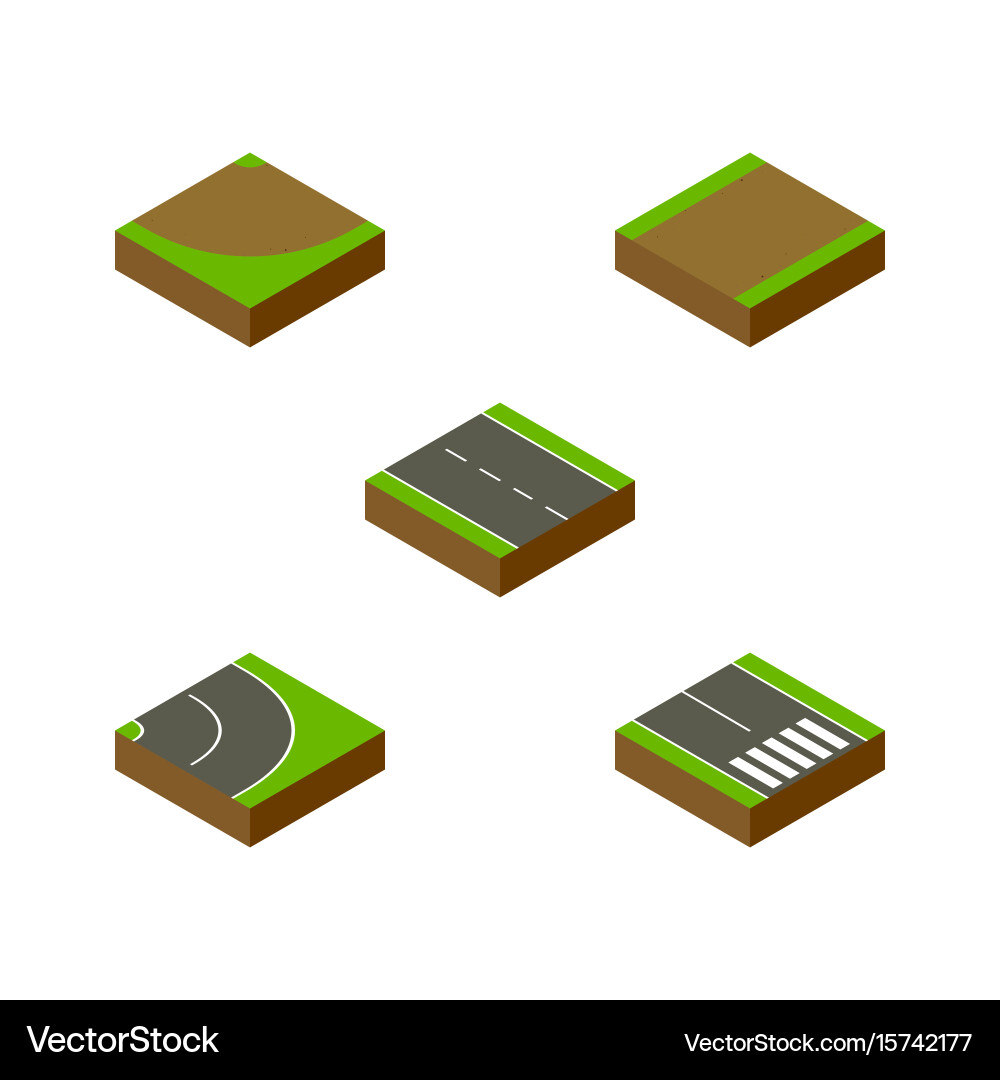 Isometric road set of single-lane turn Royalty Free Vector
