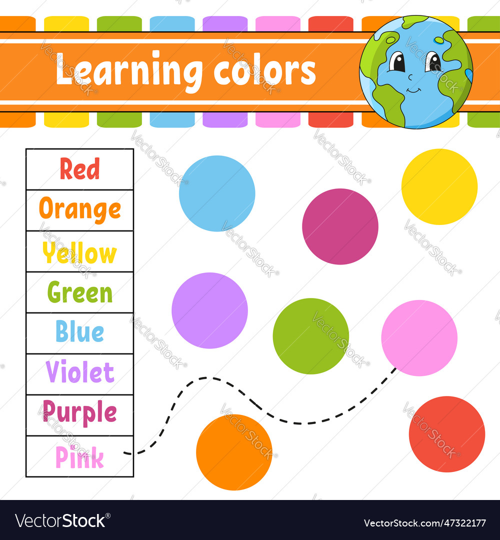 Learning colors education developing worksheet Vector Image