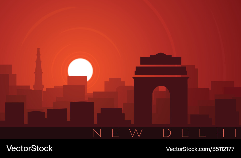 New delhi low sun skyline scene Royalty Free Vector Image