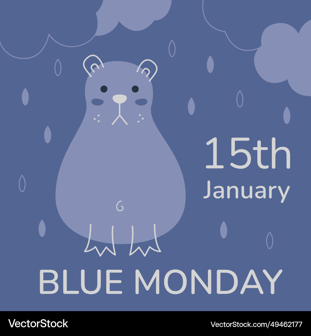 Sad cute capybara in the rain on blue monday flat Vector Image