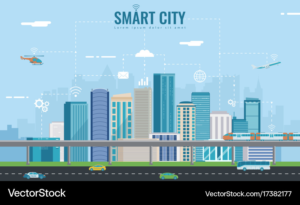Smart city urban landscape with infographic Vector Image