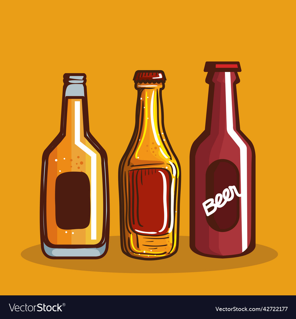 Three beer bottles Royalty Free Vector Image - VectorStock