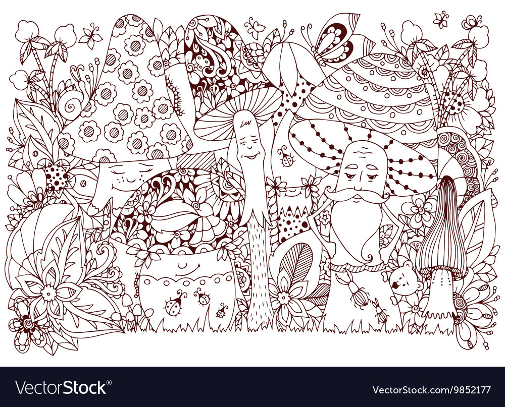 Zen tangle of mushrooms Royalty Free Vector Image