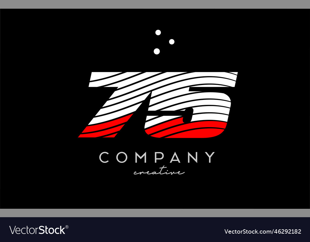 75 number logo with red white lines and dots Vector Image