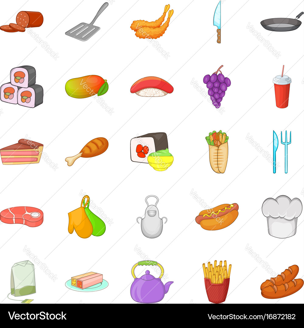 Beef burger icons set cartoon style Royalty Free Vector