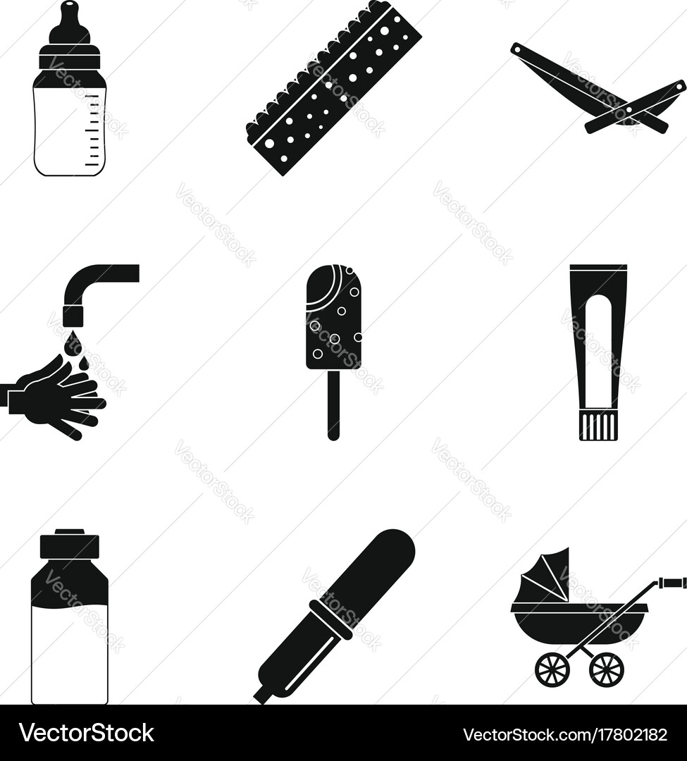 Children health icons set simple style Royalty Free Vector