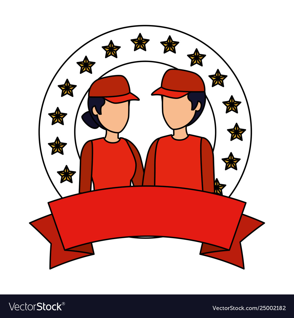 Delivery workers couple characters Royalty Free Vector Image
