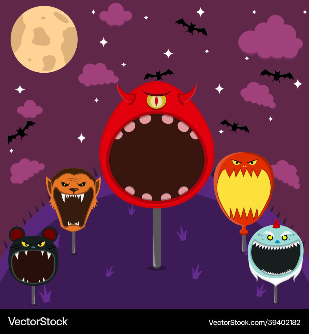 Head monster set in field and night big one eye Vector Image