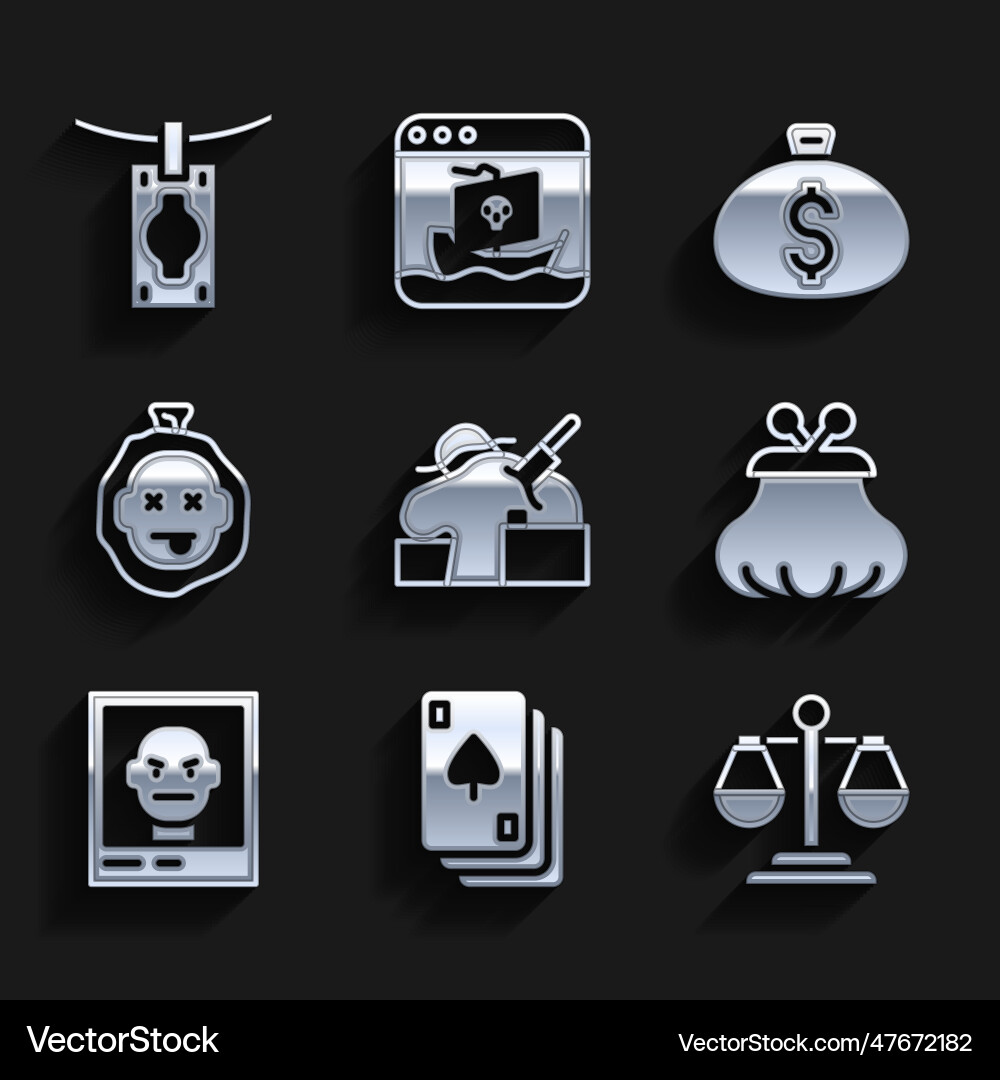 Set murder playing cards scales of justice Vector Image