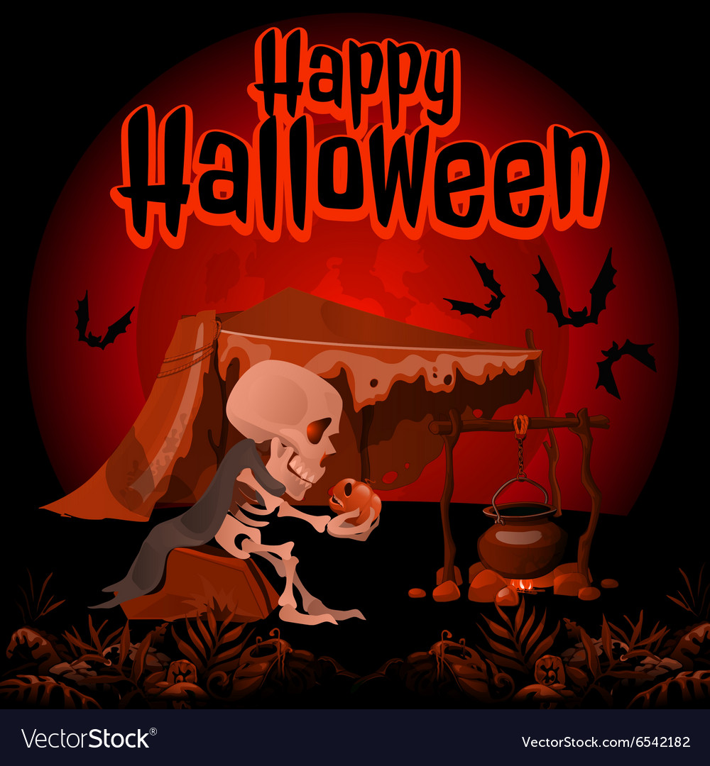 Skeleton talking with pumpkin Royalty Free Vector Image