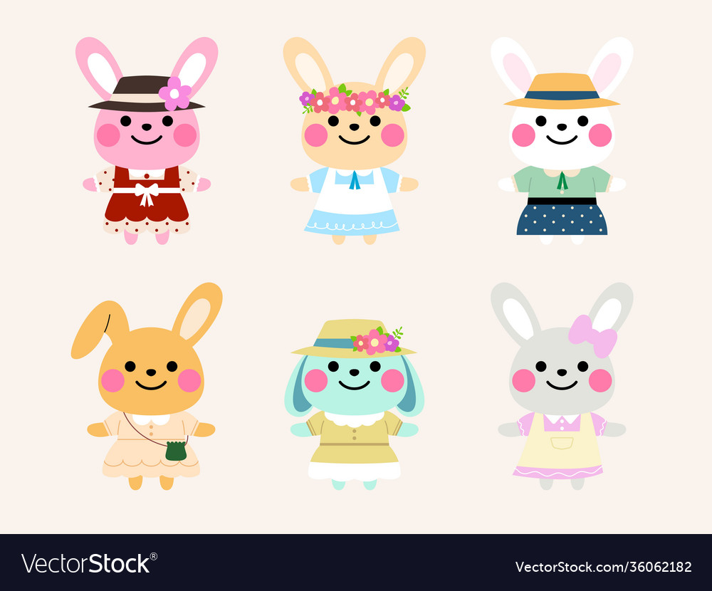 Vintage rabbit character set Royalty Free Vector Image