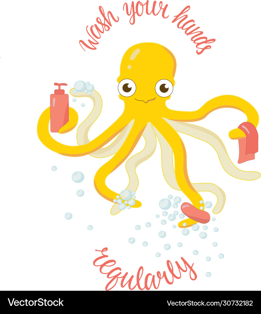 Wash your hands sign with washing octopus Vector Image