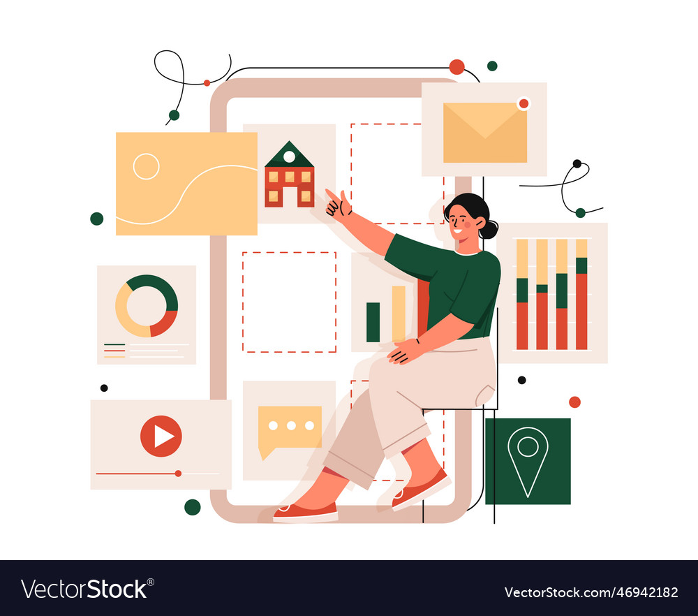 Woman developing mobile application Royalty Free Vector