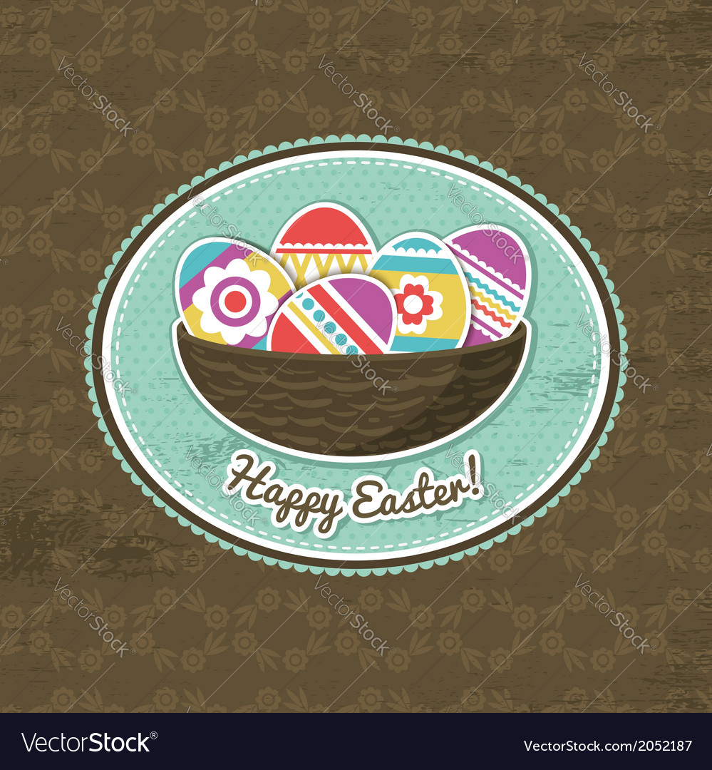 Background with easter eggs and label Royalty Free Vector