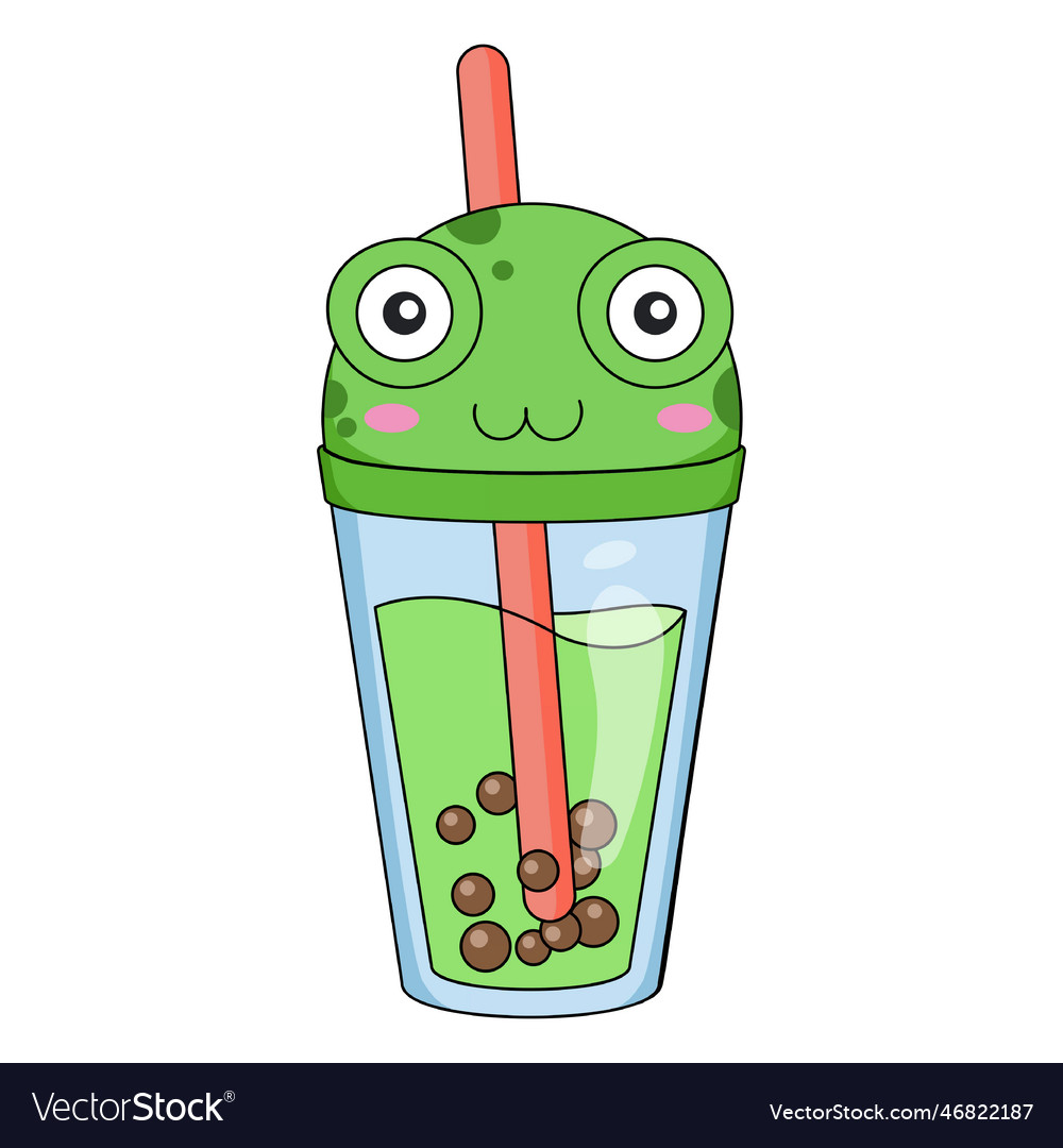 Bubble tea frog cap color stroke Royalty Free Vector Image