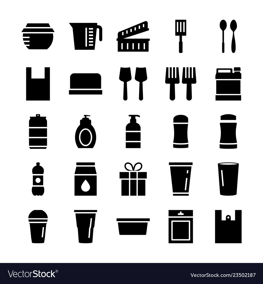 Disposable packaging solid icons pack Royalty Free Vector