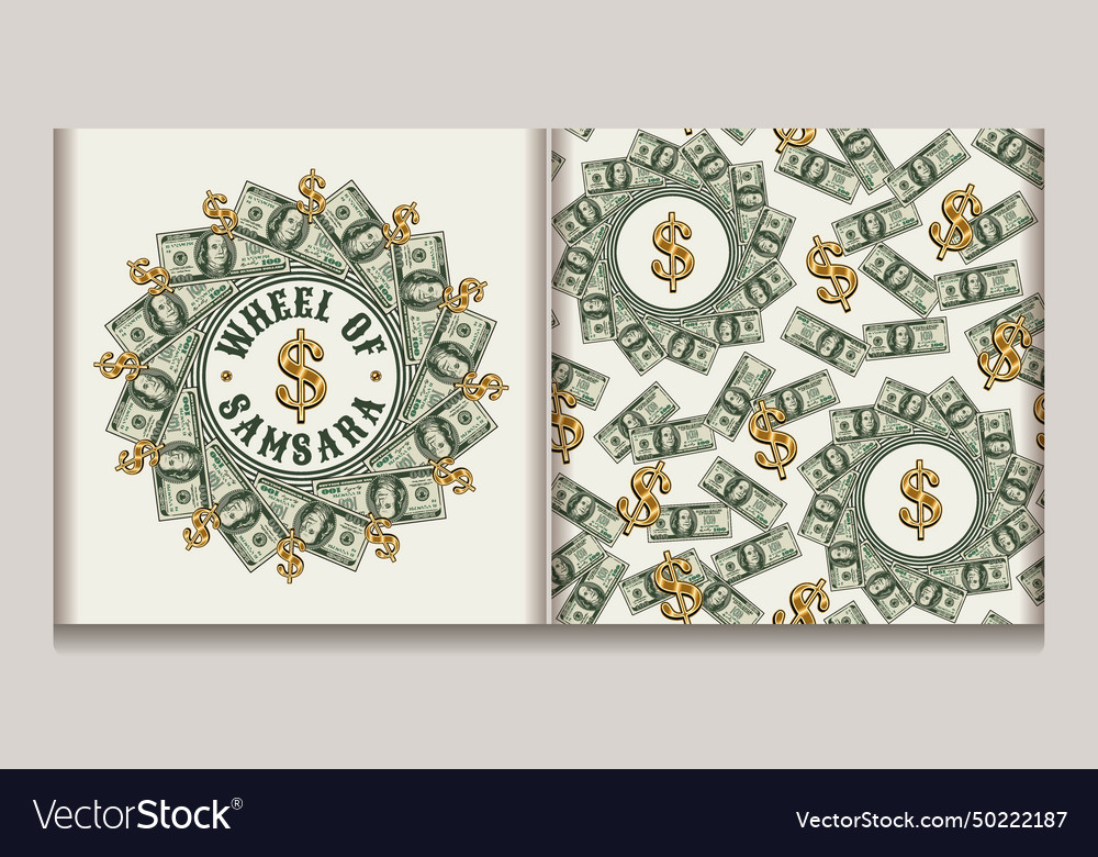 Money pattern logo with dollar notes coins Vector Image