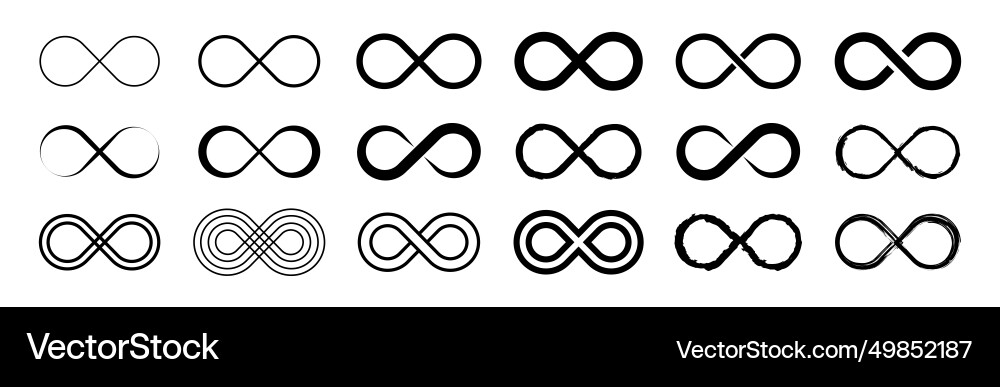 Set of infinity icons unlimited endless Royalty Free Vector