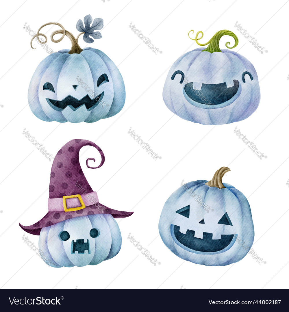 Set of watercolor halloween pumpkins 1 Royalty Free Vector