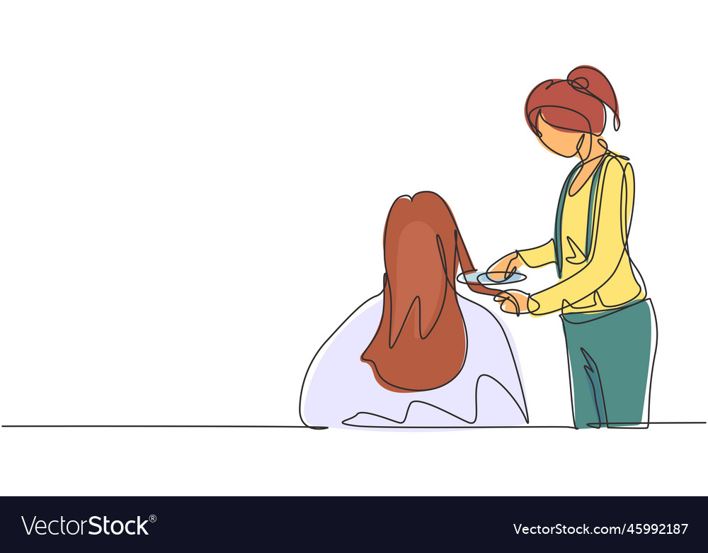 Single one line drawing model sitting while Vector Image