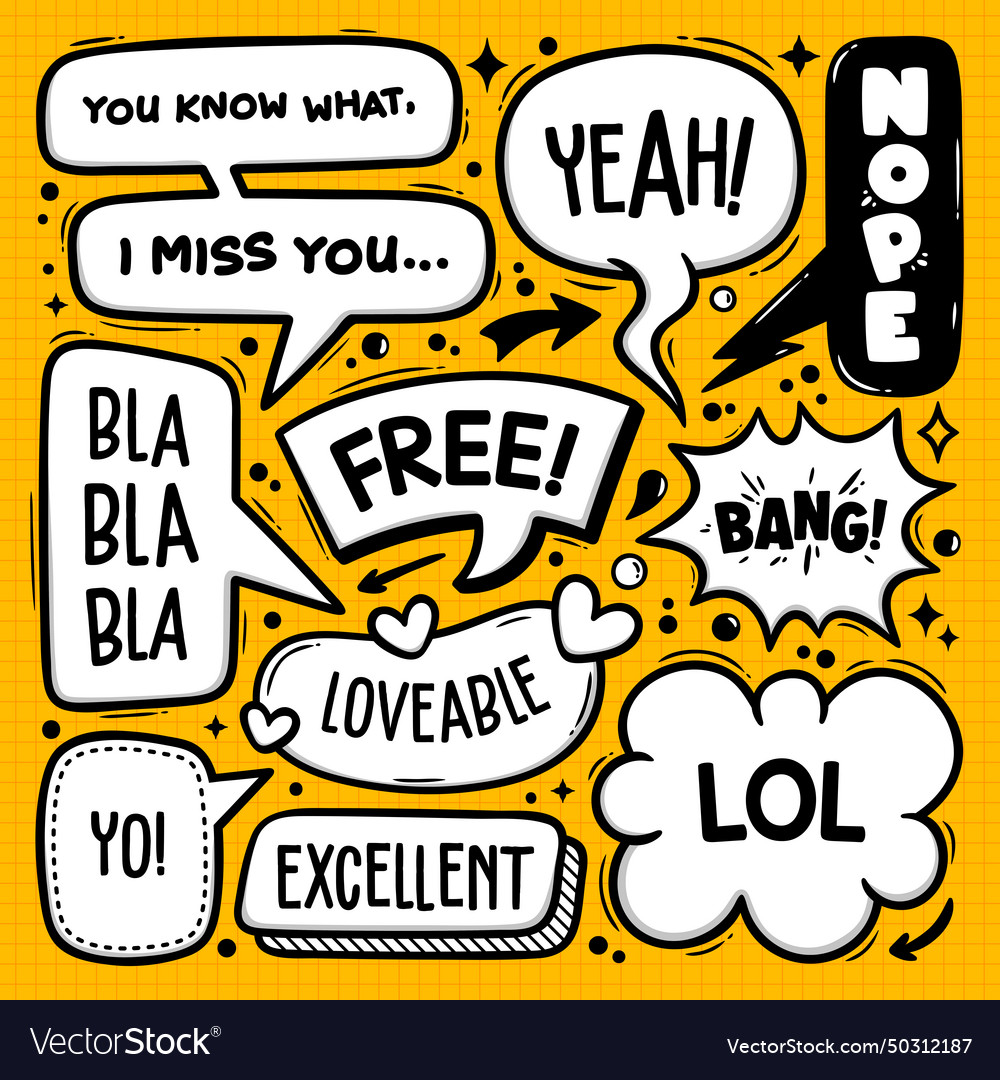 Speech bubbles doodle hand drawn collection Vector Image