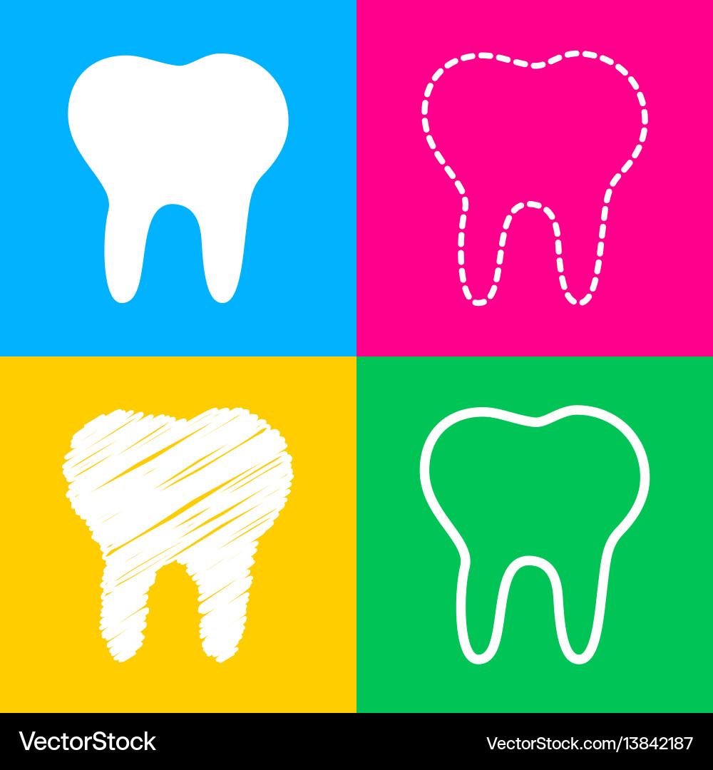 Tooth sign four styles of icon Royalty Free Vector Image