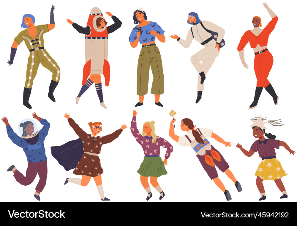 Animators at birthday in cosmic style theme party Vector Image