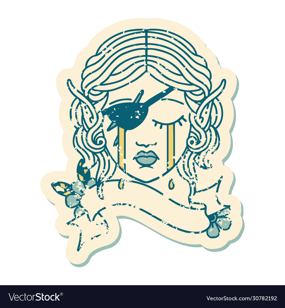 Crying elf rogue character face Royalty Free Vector Image