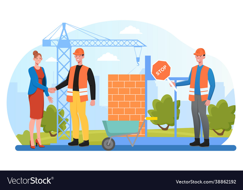 Customer concludes contract for construction work Vector Image