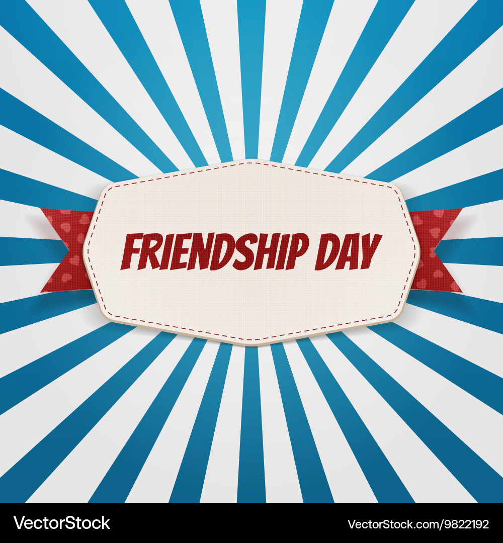 Friendship day greeting emblem with ribbon Vector Image