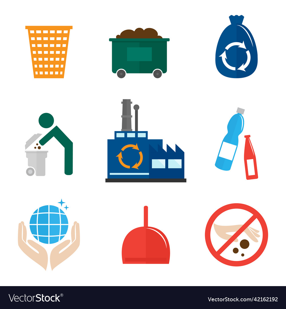 Garbage icons flat Royalty Free Vector Image - VectorStock
