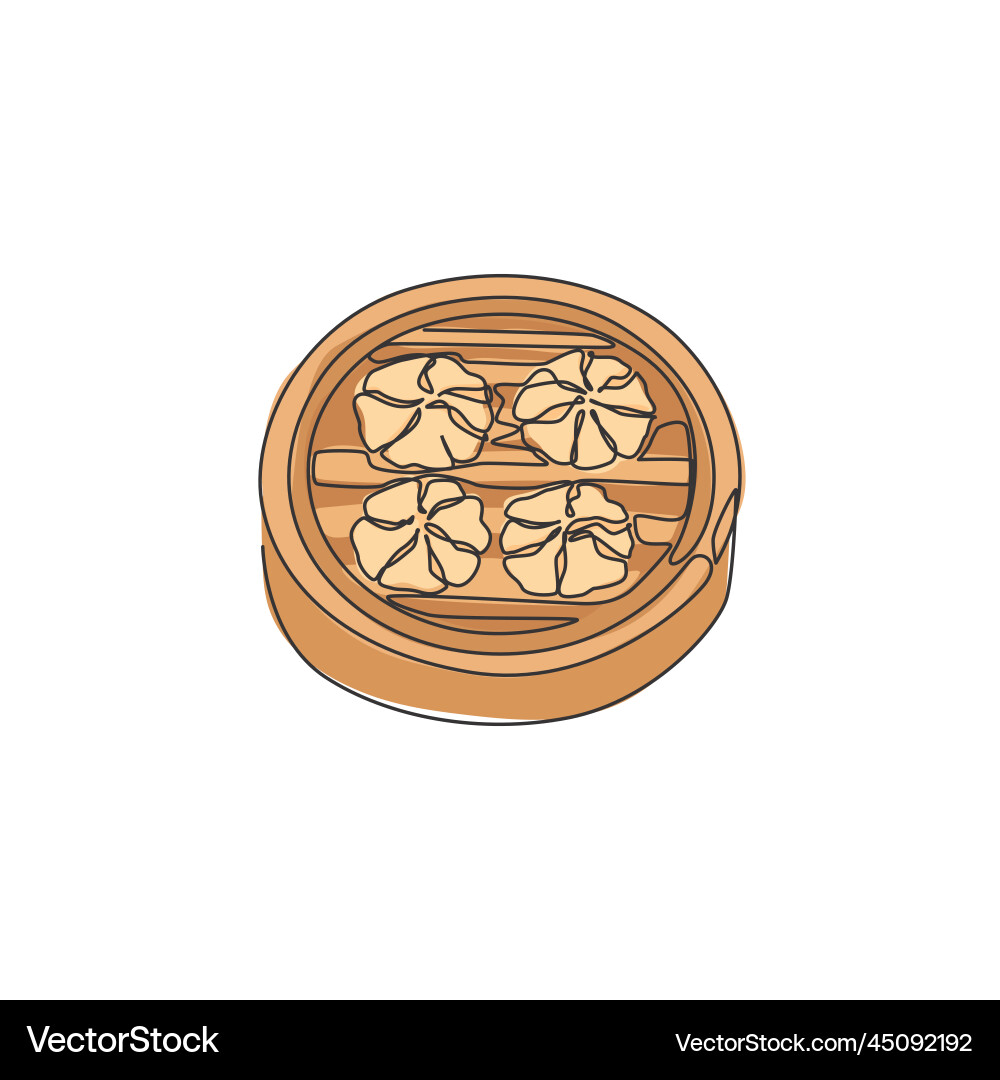 One single line drawing of fresh chinese dumpling Vector Image