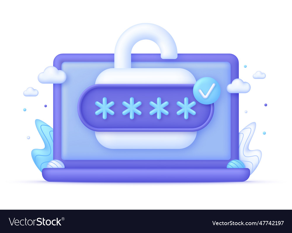 3d computer and unlocked padlock Royalty Free Vector Image