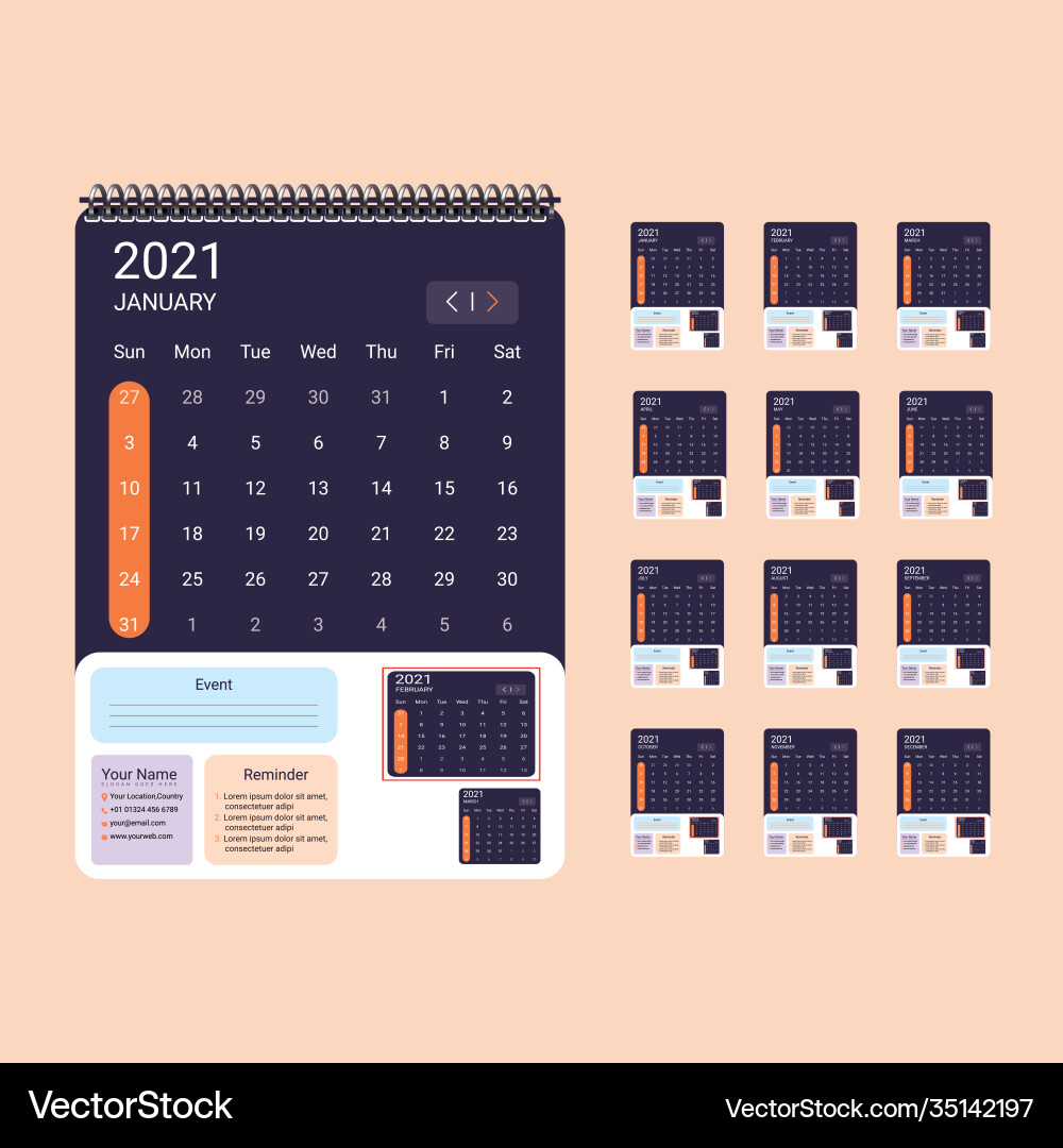Calendar design Royalty Free Vector Image - VectorStock