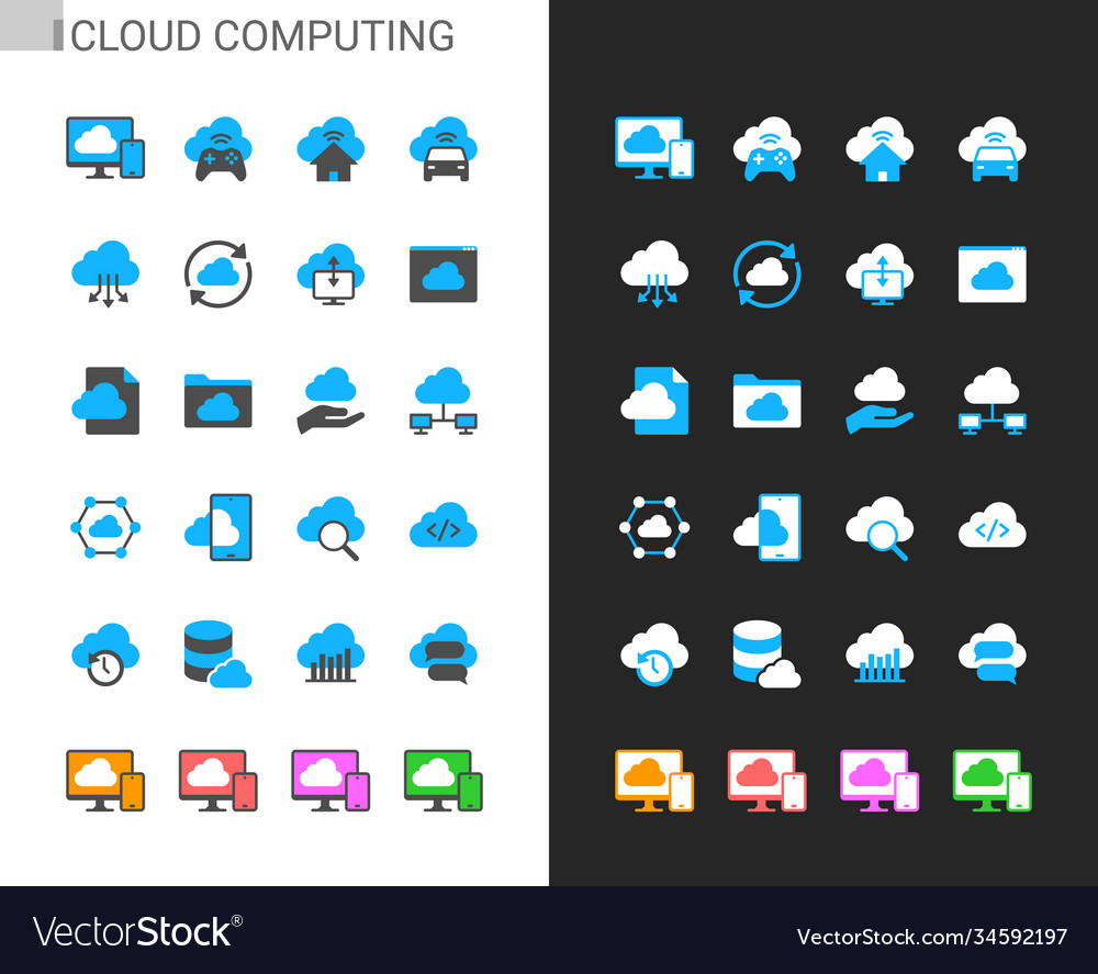 Cloud computing icons light and dark theme Vector Image