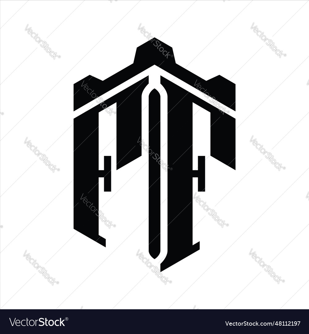 Ff letter logo monogram hexagon shape with crown Vector Image