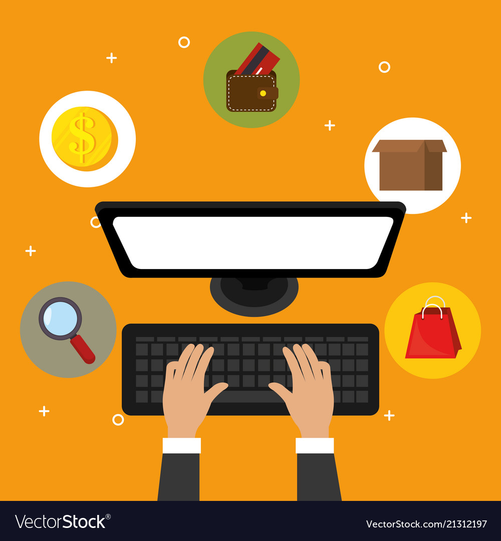 Hands working in the desktop computer Royalty Free Vector