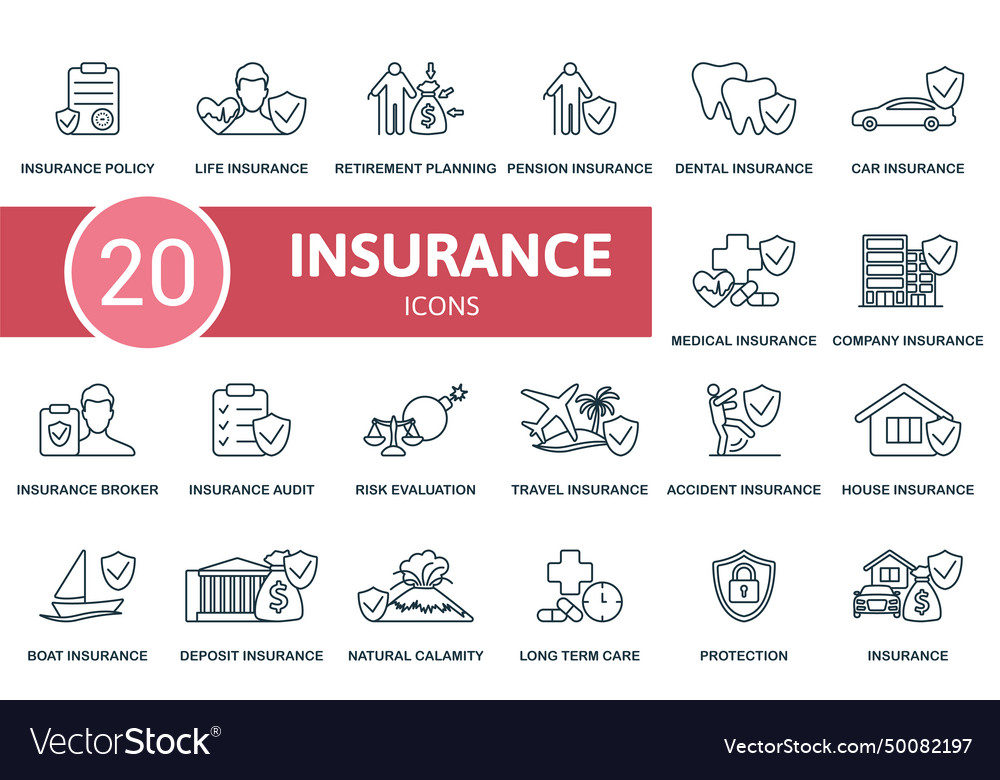 Insurance outline icons set creative Royalty Free Vector