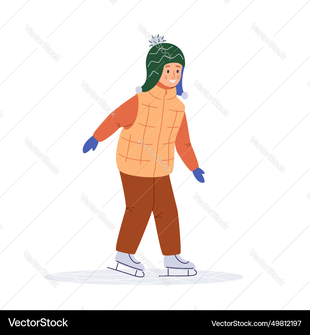 Kid ice skating winter sport activity flat Vector Image