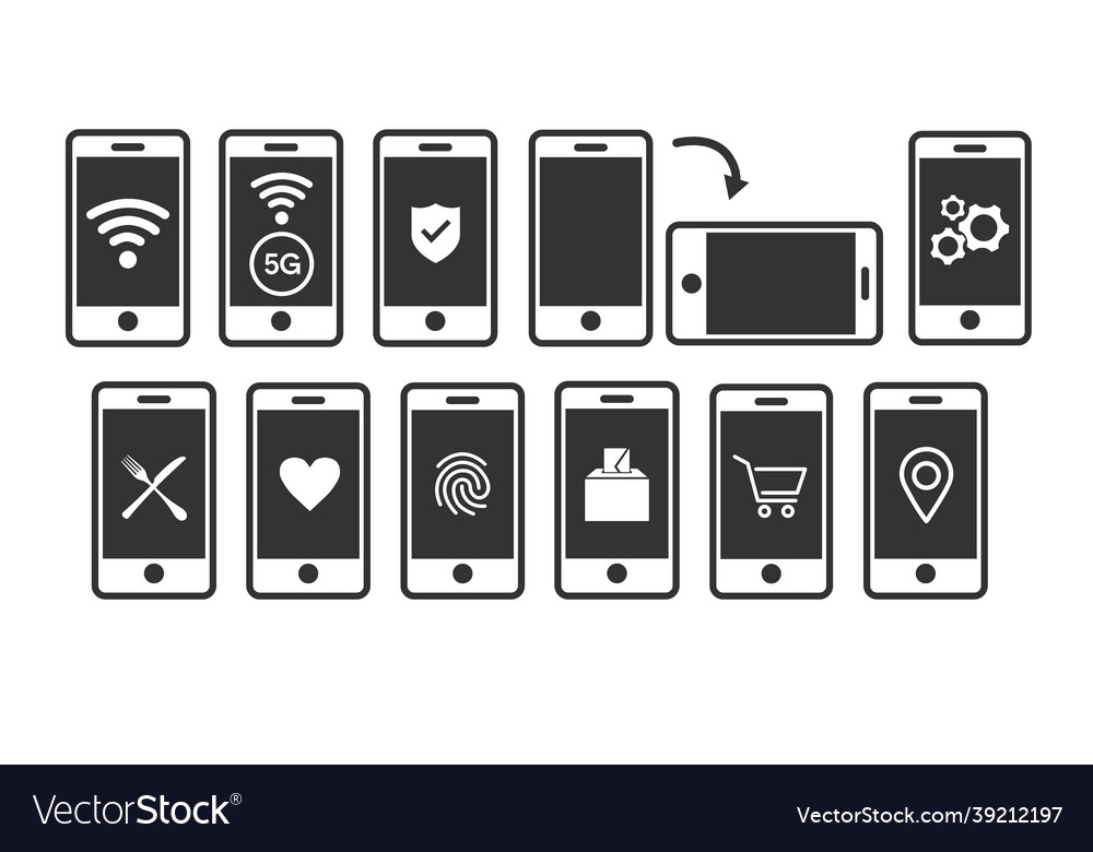Mobile smartphone icon set Royalty Free Vector Image