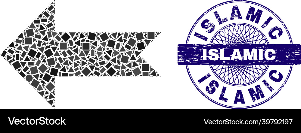 Scratched islamic badge and geometric arrow left Vector Image