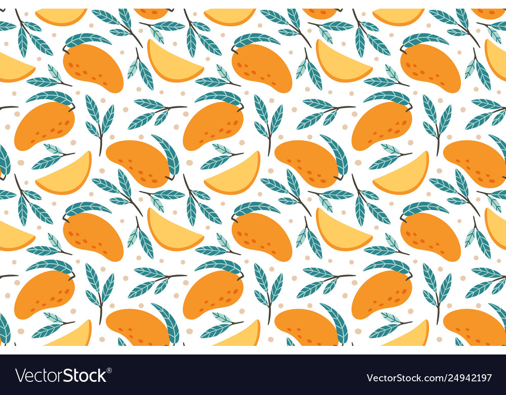 Seamless mango pattern hand drawn doodle gourmet Vector Image