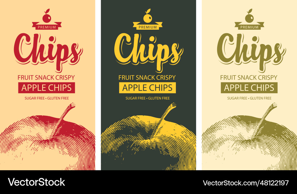 Set label packaging for apple chips Royalty Free Vector
