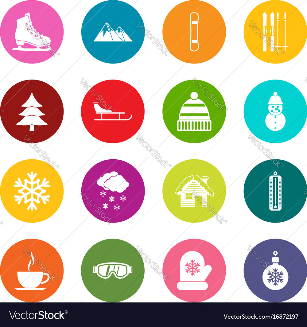 Winter icons many colors set Royalty Free Vector Image