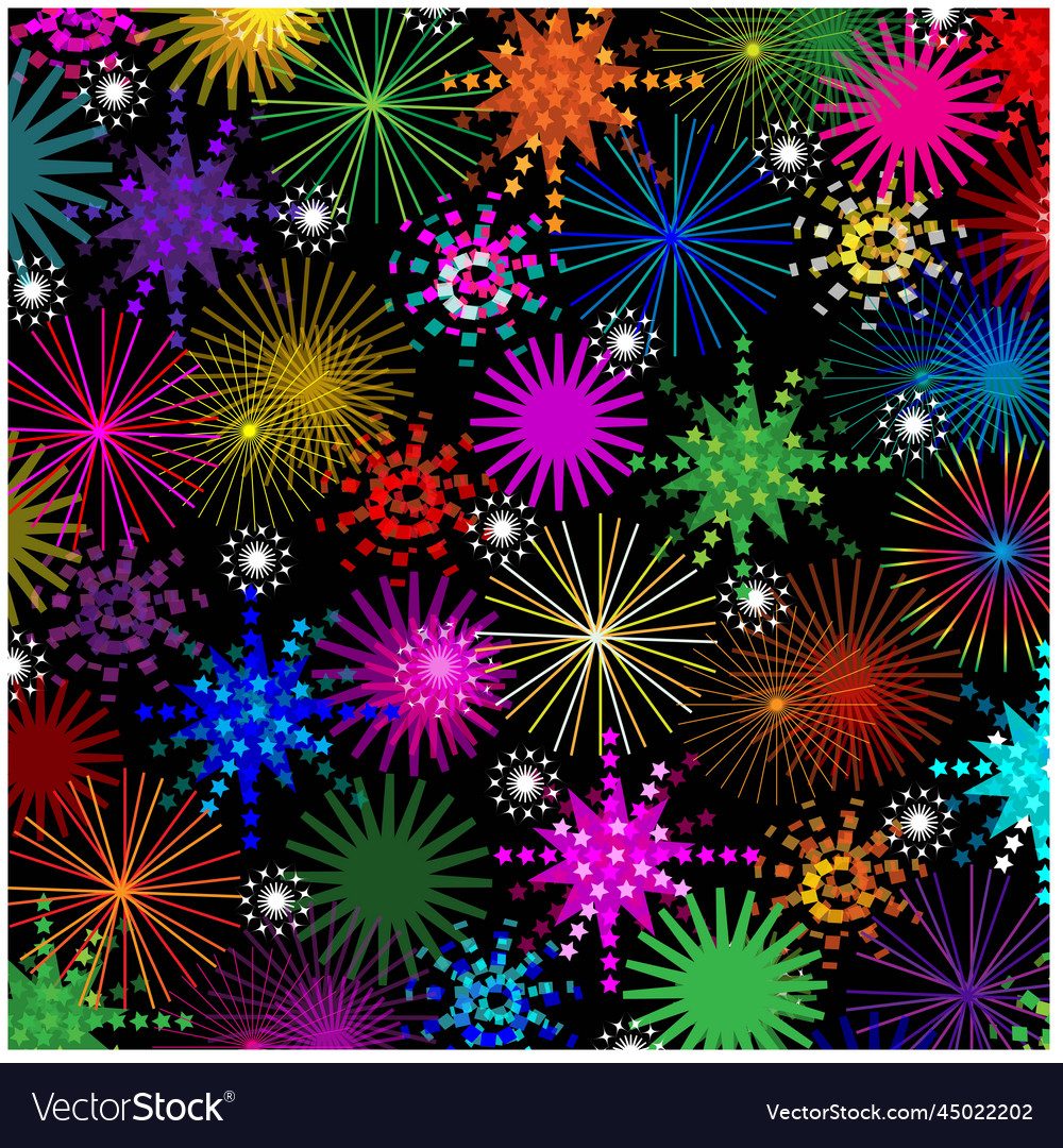 Bright fireworks background pattern Royalty Free Vector