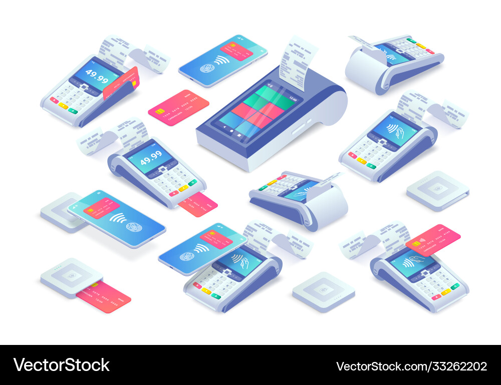 Contactless payments isometric set 3d cashless Vector Image