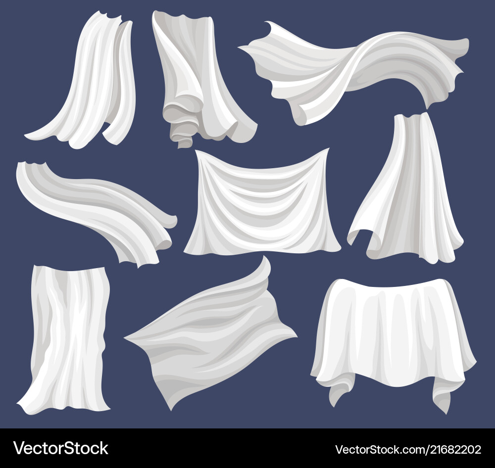Flat set of white cloth silk bed sheet Royalty Free Vector