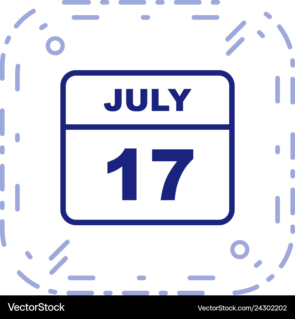 July 17th date on a single day calendar Royalty Free Vector