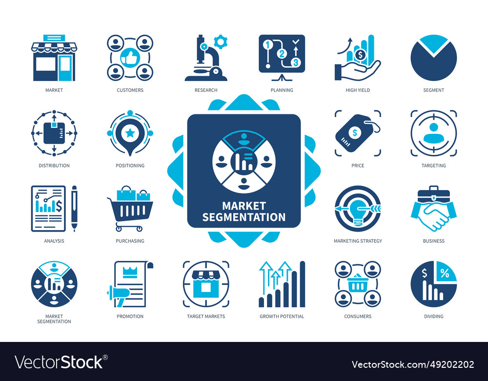 Market segmentation solid icon set Royalty Free Vector Image