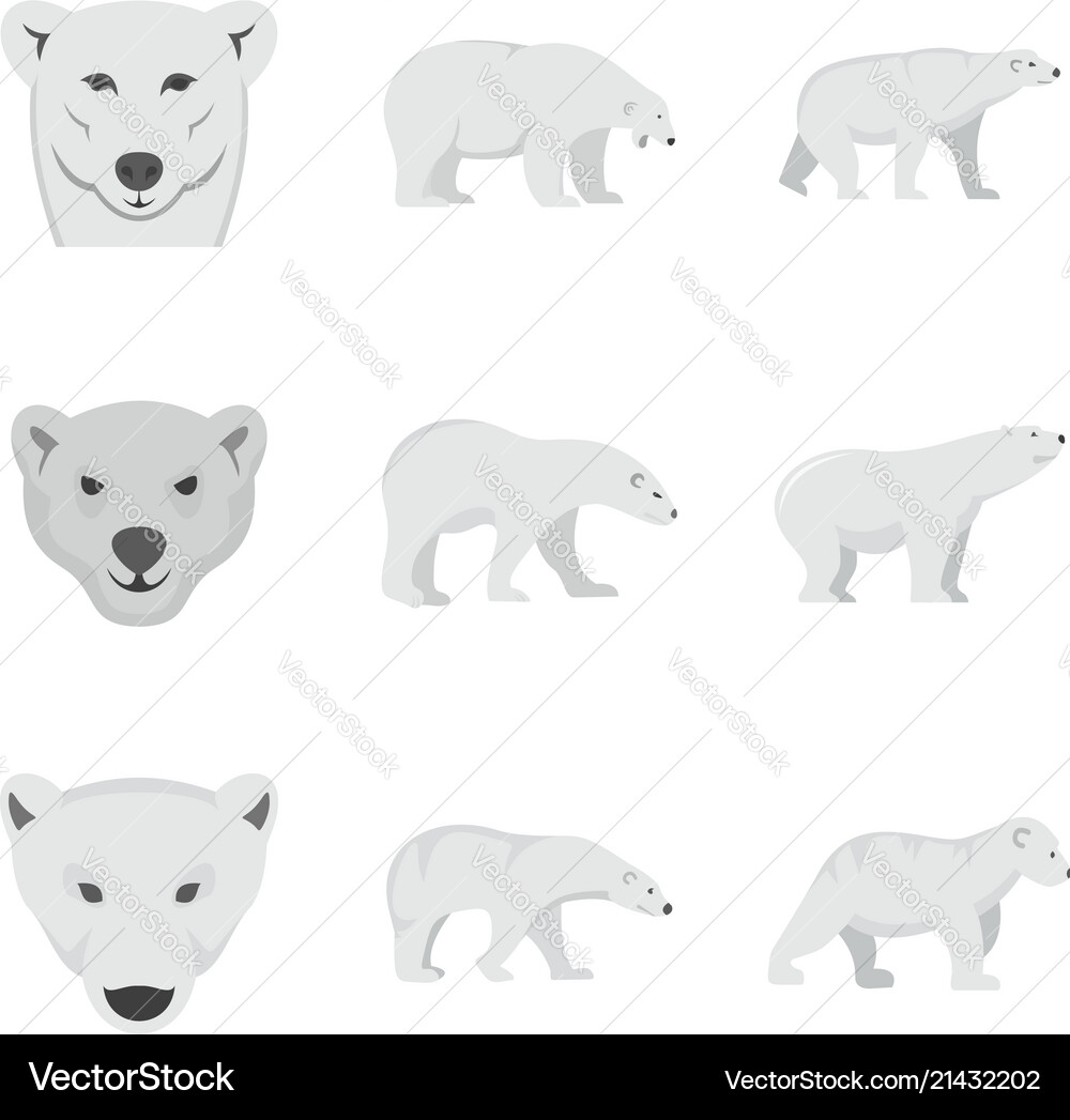 Polar bear bawhite icons set flat style Royalty Free Vector